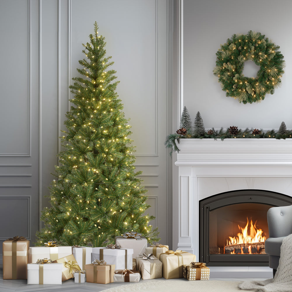 7.5 ft. Pre-Lit Aspen Spruce Slim Tree with Clear Lights, Plug-In ...