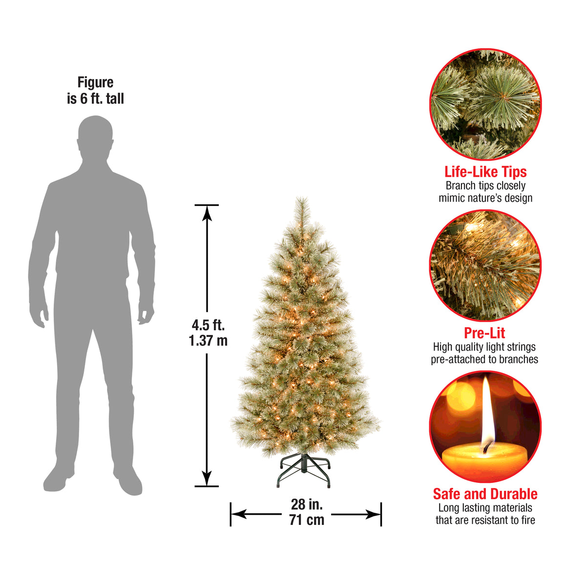 4.5 ft. Pre-Lit Arcadia Pine Cashmere Tree with Clear Lights, Plug-In ...