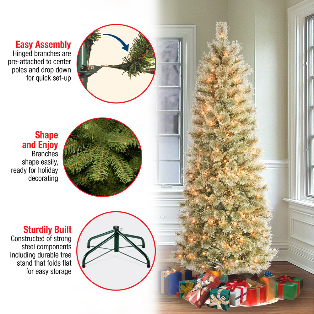 6 ft. Pre-Lit Arcadia Pine Cashmere Slim Tree with Clear Lights, Plug ...