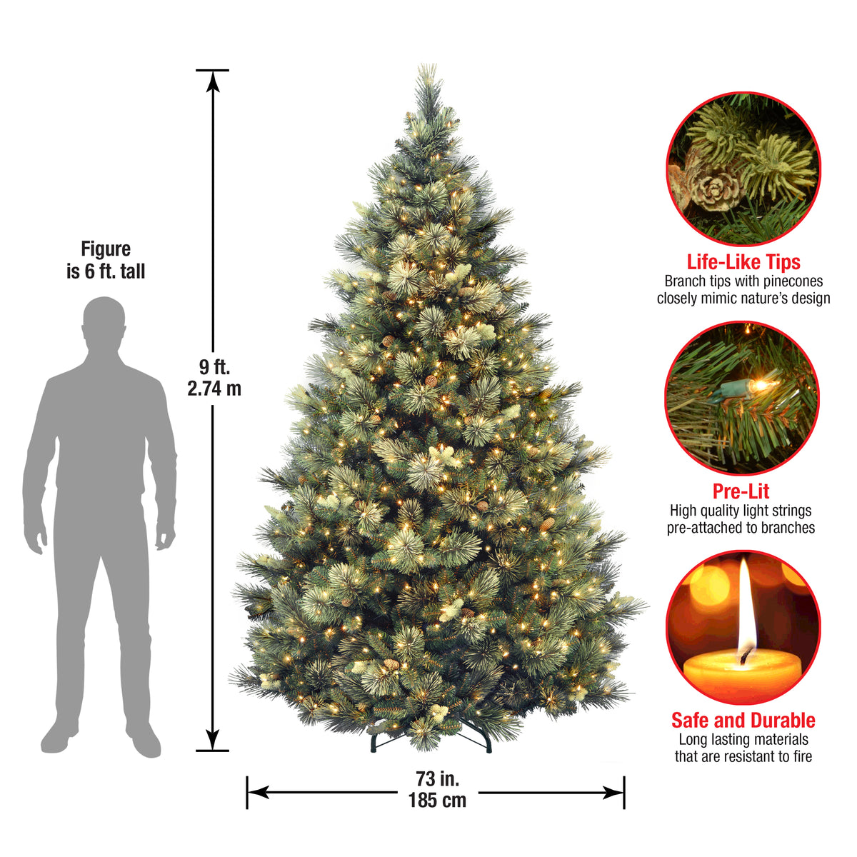 9ft. Pre-Lit Carolina Pine Tree with Clear Lights with 900 Clear Light ...