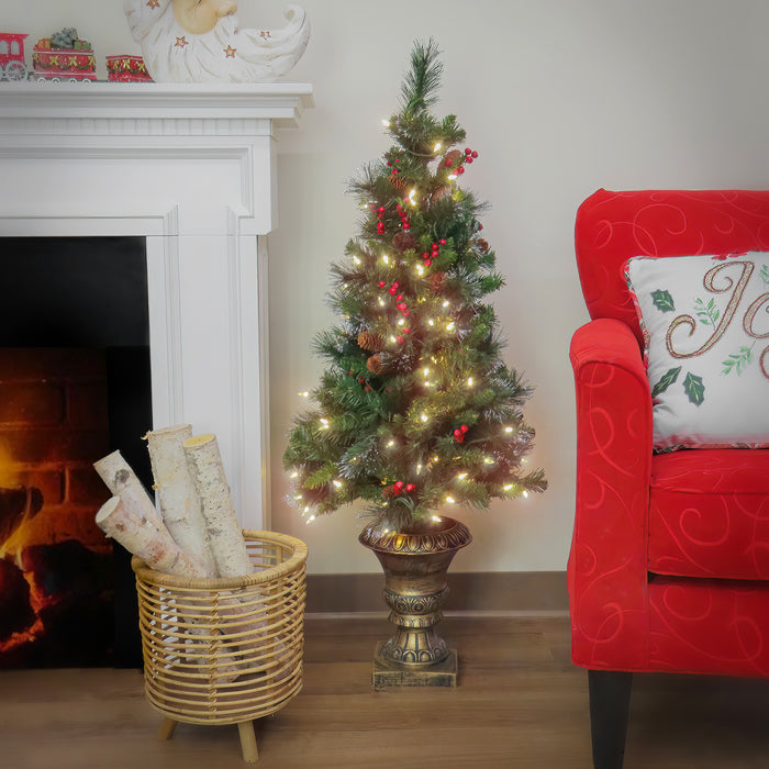 4 ft. Pre-Lit Crestwood Spruce Tree with Warm White LED Lights, Plug-I ...