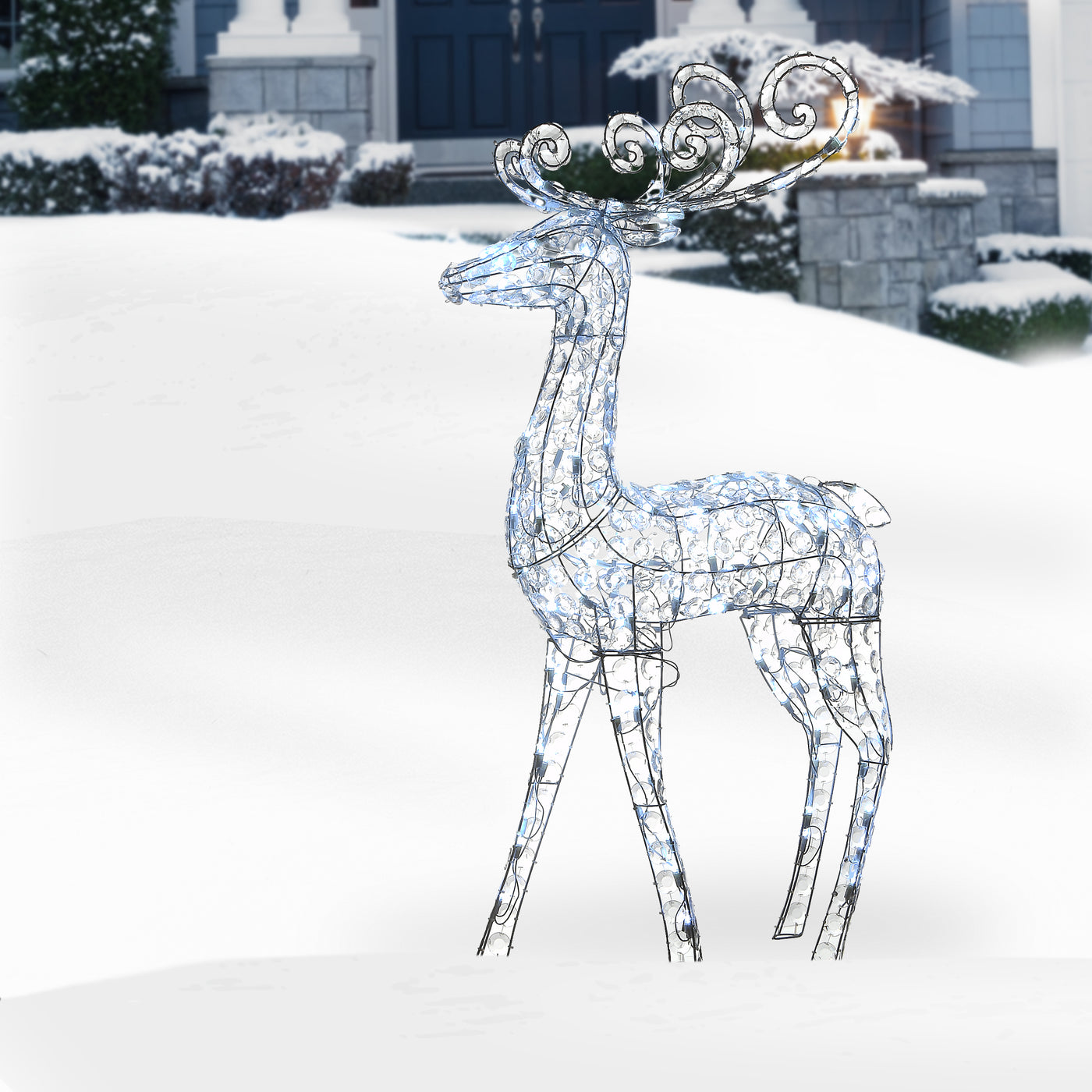 48 in. Ice Crystal Bead Standing Deer with LED Lights · National Tree ...