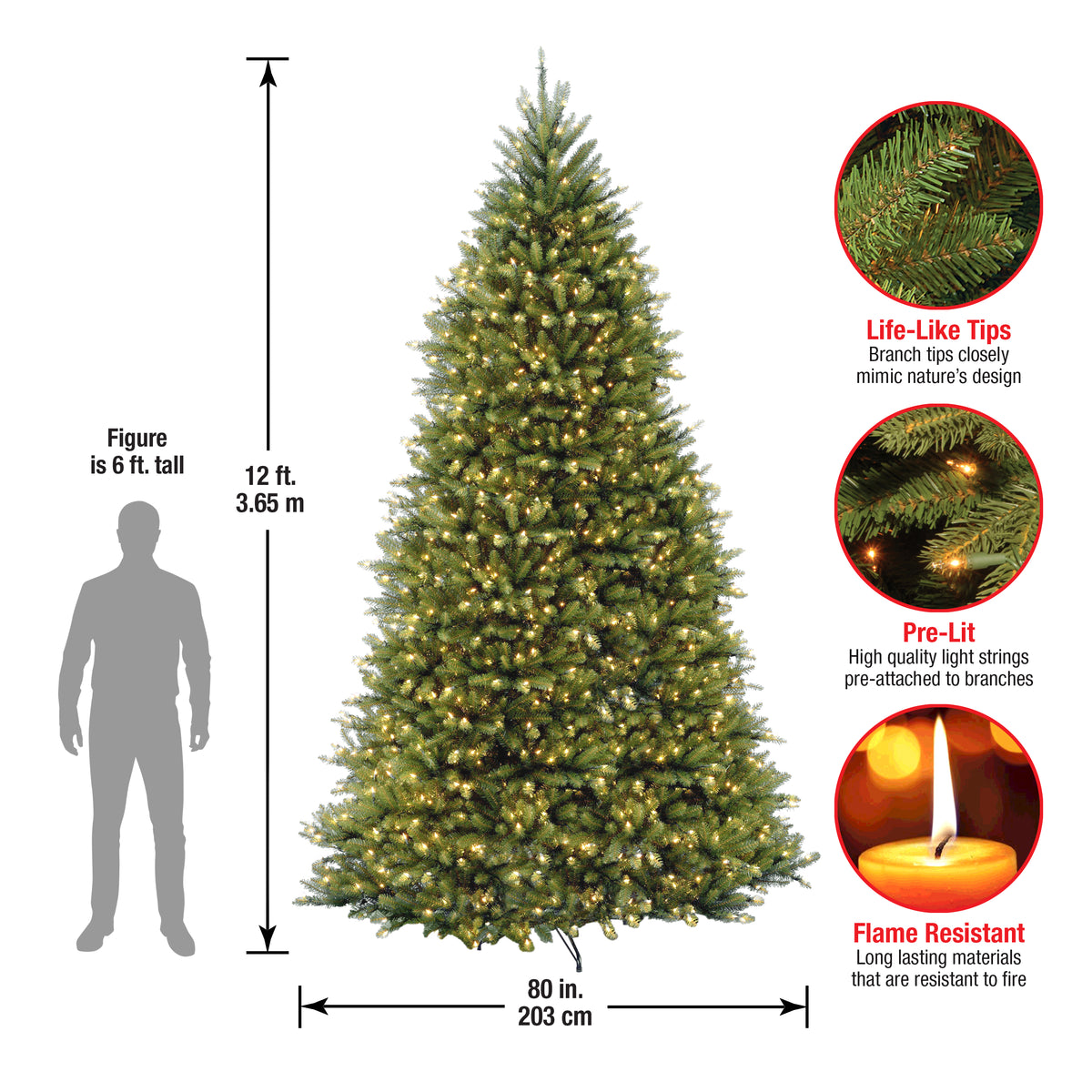 12 ft. Pre-Lit Dunhill Fir Tree with Clear Lights, Plug-In · National ...