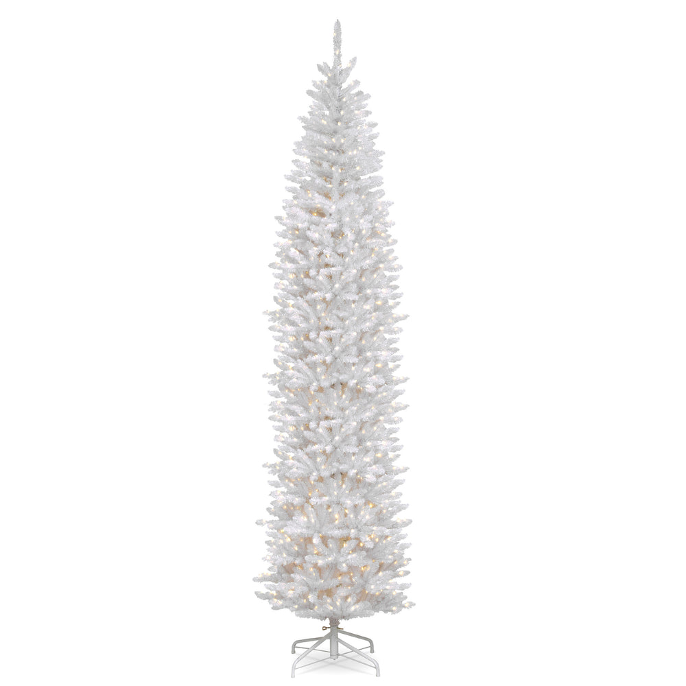 12 ft.Pre-Lit Kingswood Fir White Pencil Slim Tree with Clear Lights ...