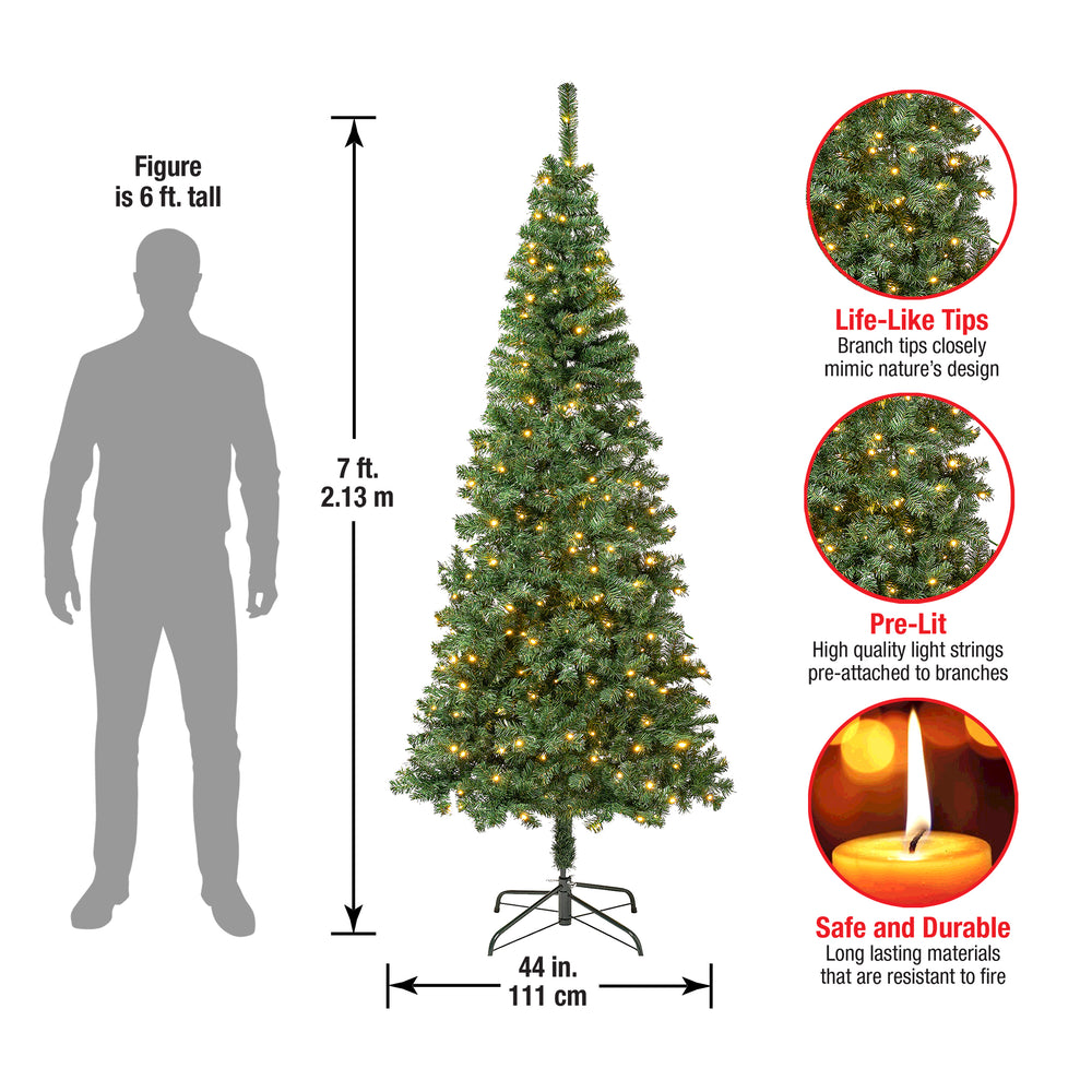 7.5 ft. Pre-Lit Linden Spruce Slim Tree with LED Lights, Plug-In ...