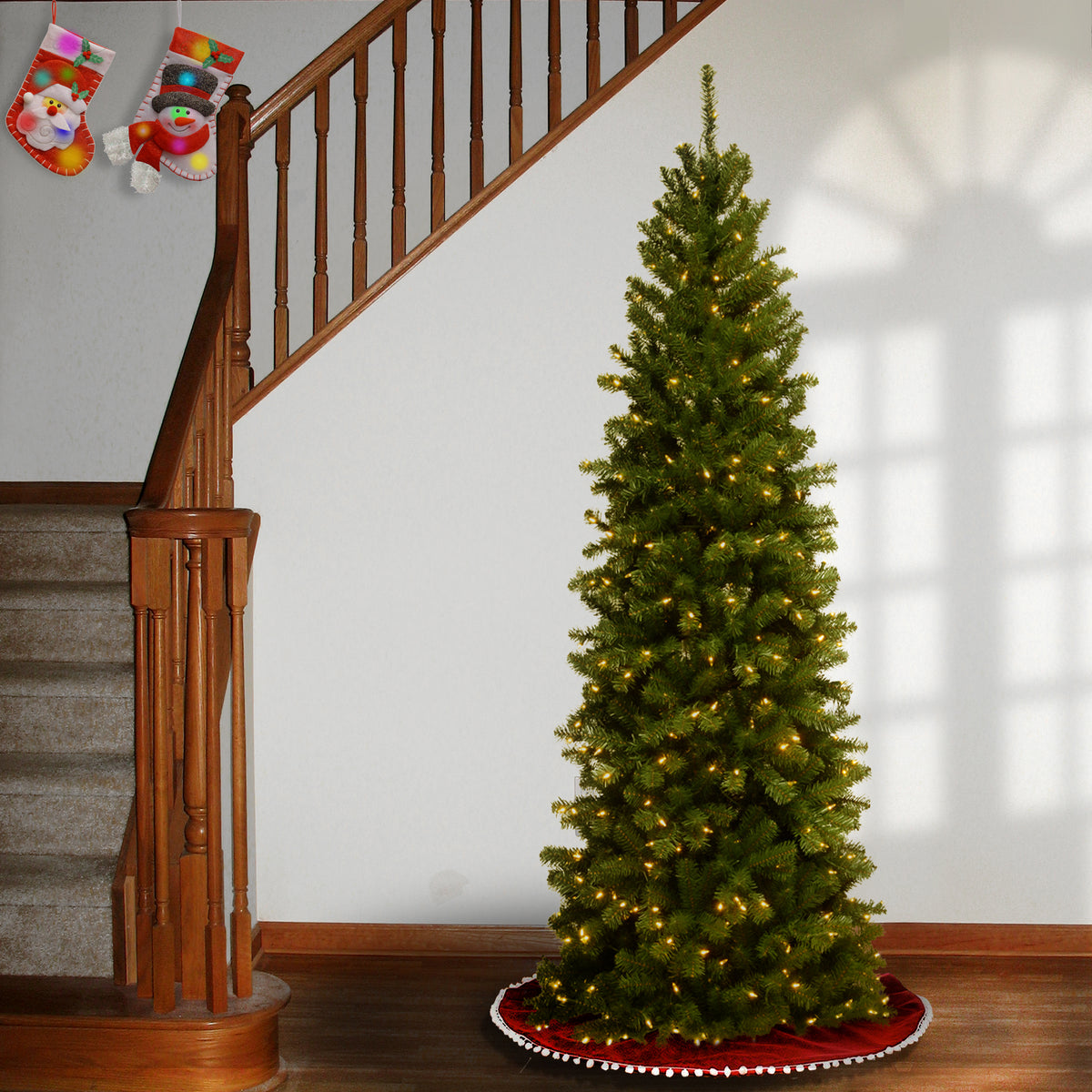 6.5 ft. Pre-Lit North Valley Spruce Pencil Slim Tree with Clear Lights ...