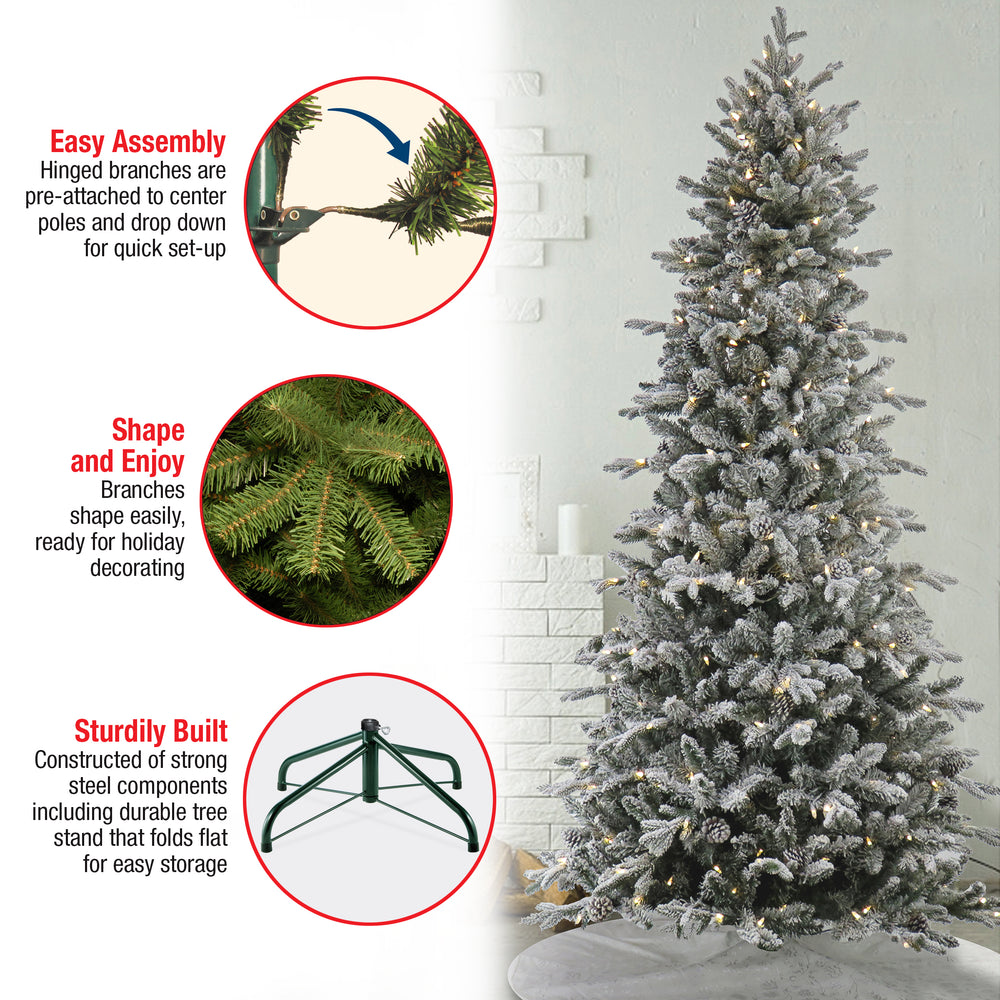 7 ft. Pre-Lit Snowy Calton Pine Tree with LED Lights, Plug-In ...