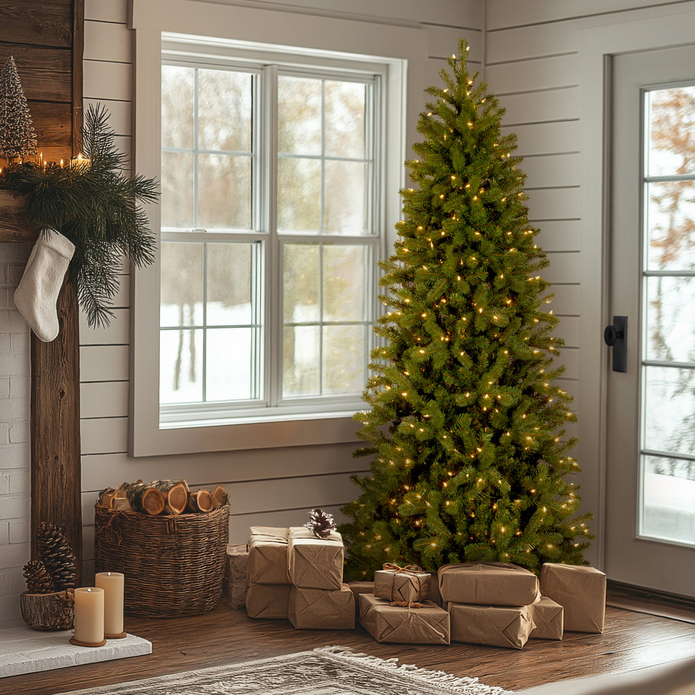7 ft. Pre-Lit Downswept Douglas Fir Pencil Slim Tree with Dual Color L ...