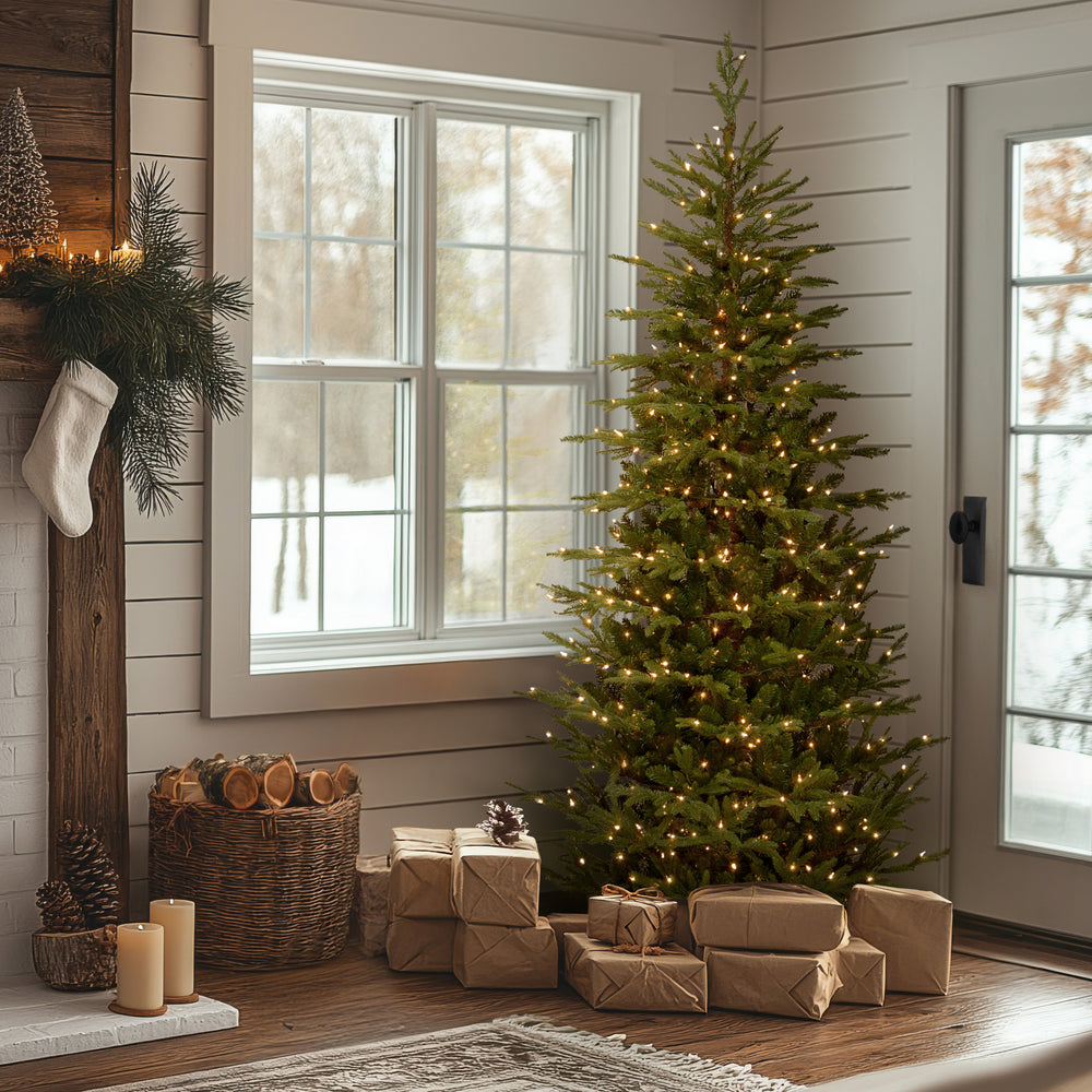 7.5 ft. Pre-Lit Fraser Grande Slim Tree with Clear Lights, Plug-In ...