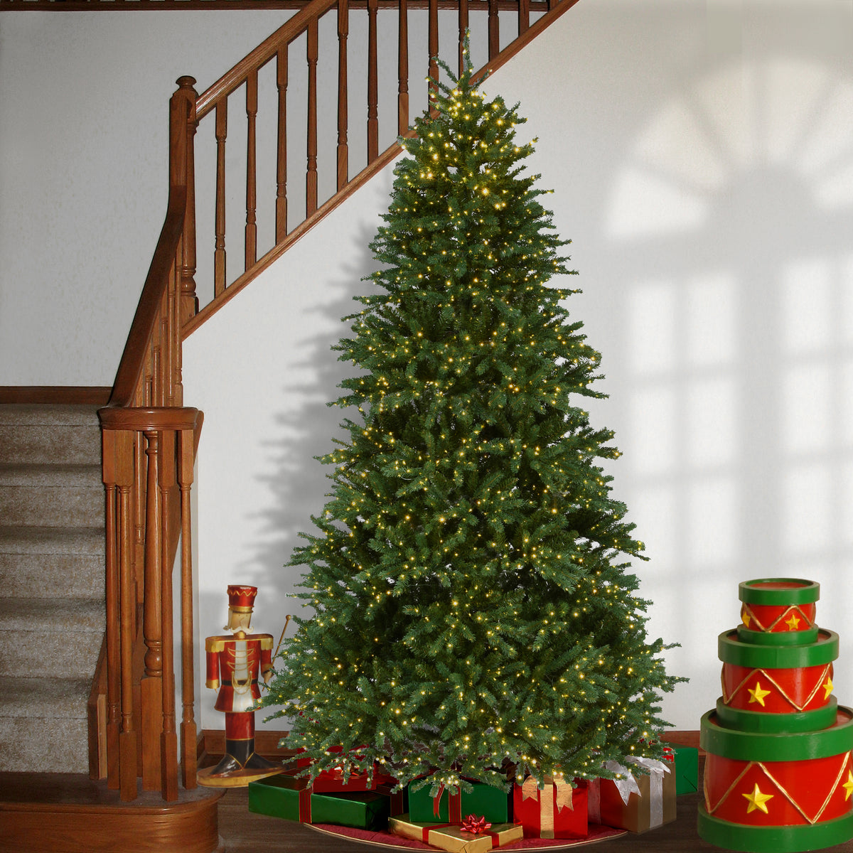 7.5 ft. Pre-Lit Jersey Fraser Fir Slim Tree with Dual Color LED Infini ...