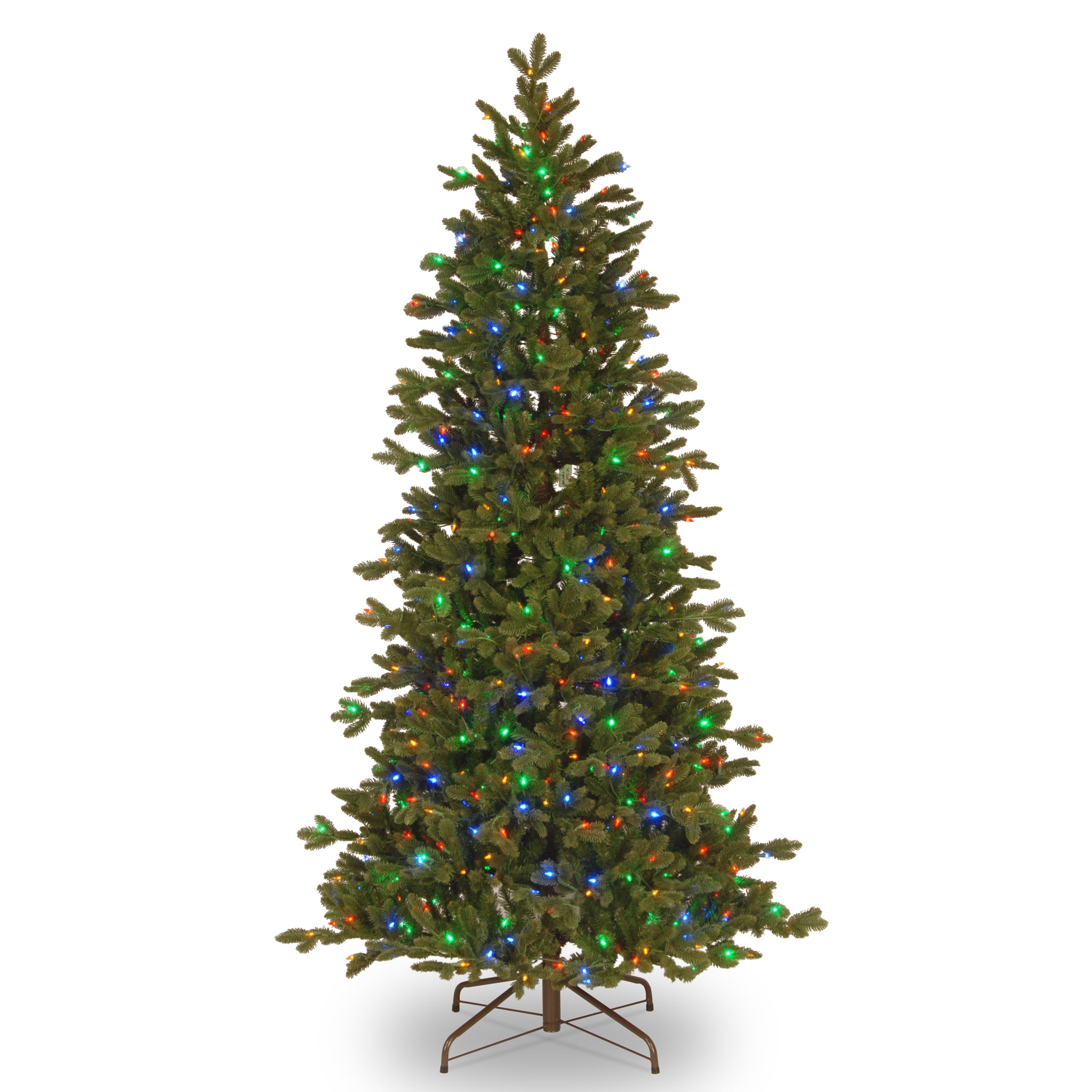 9.5 ft. Pre-Lit Noble Deluxe Fir Slim Tree with Multicolor LED Lights ...