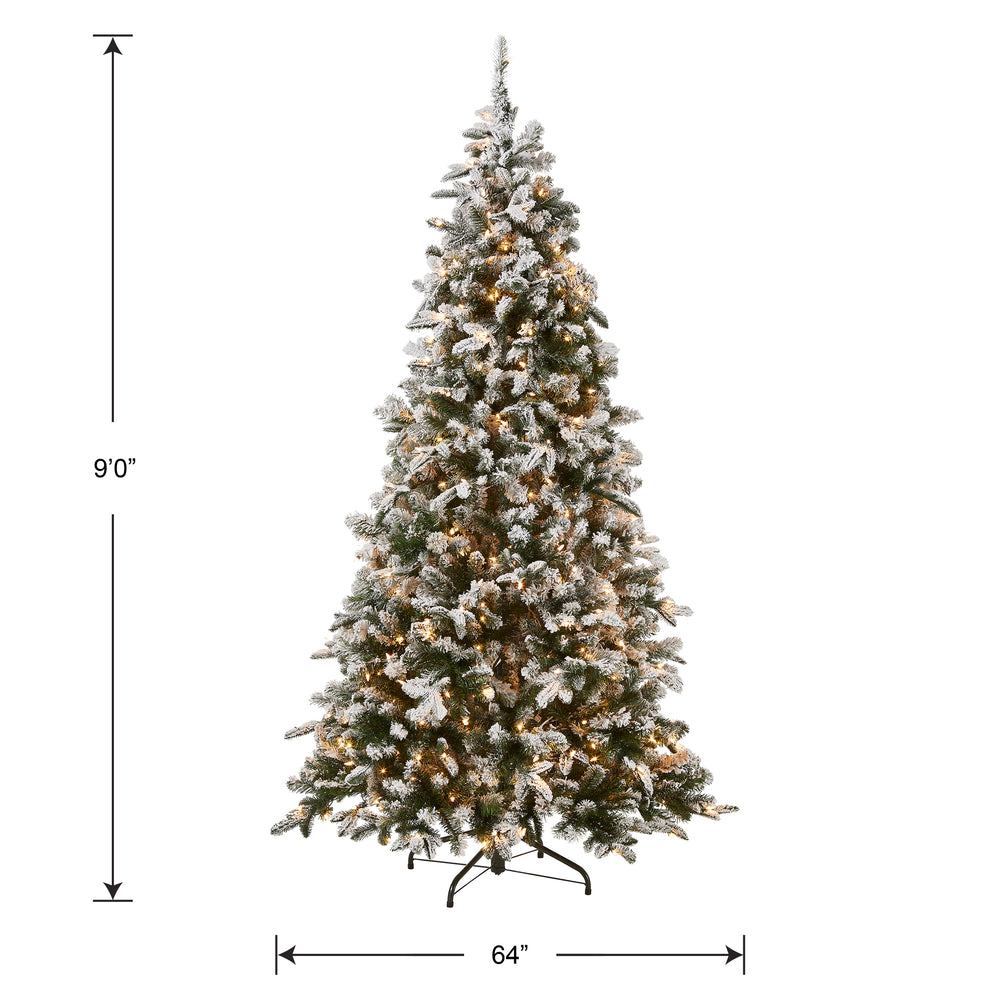 9 ft. Pre-Lit Snowy Everest Fir Medium Tree with Clear Lights, Plug-In ...