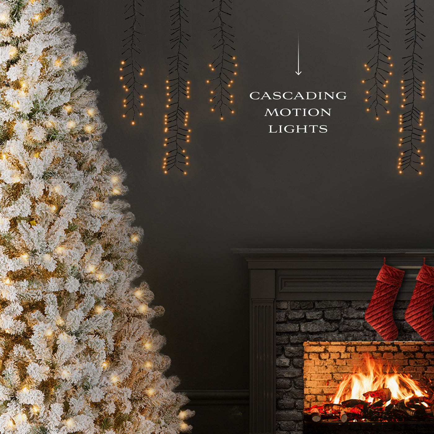 12 ft. Meteor Shower Cascading LED String Lights, 128 Warm White Plug ...