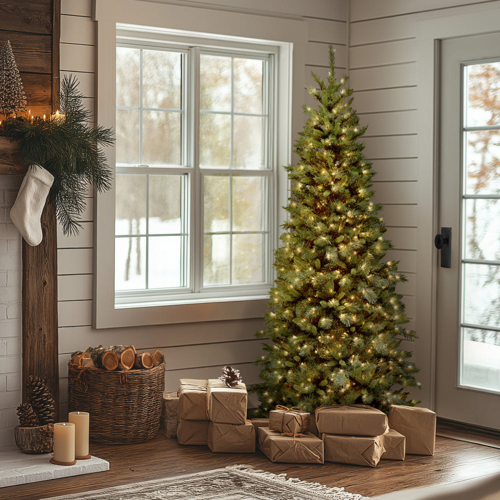 6.5 ft. Pre-Lit Tiffany Fir Slim Tree with Clear Lights PVC Branch Tip ...