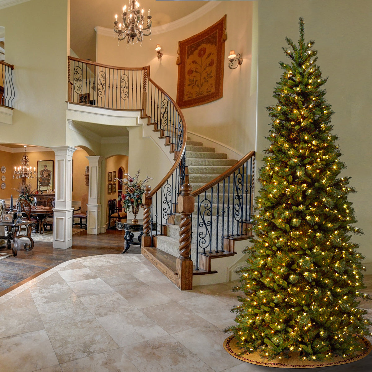 9 ft. Pre-Lit Tiffany Fir Slim Tree with Clear Lights - PVC Branch Tip ...