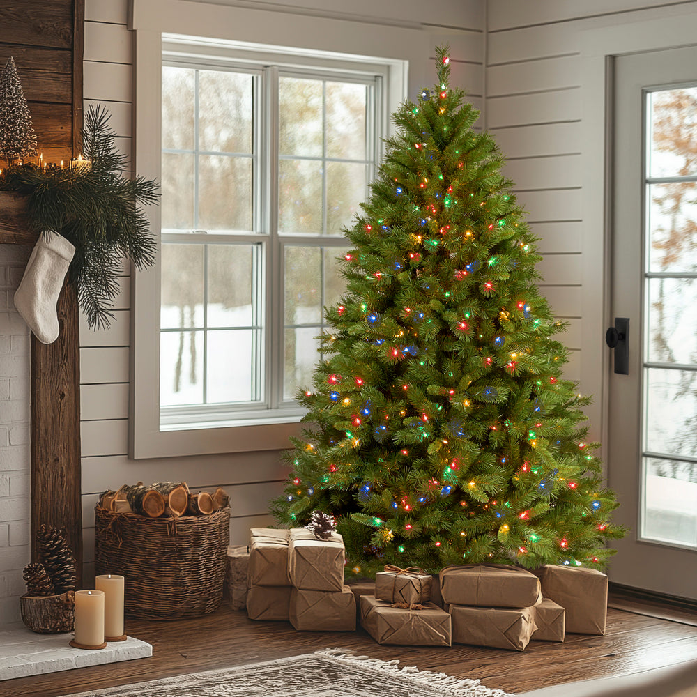 7.5 ft. Pre-Lit Winchester Pine Tree with Multicolor Lights, Plug-In ...