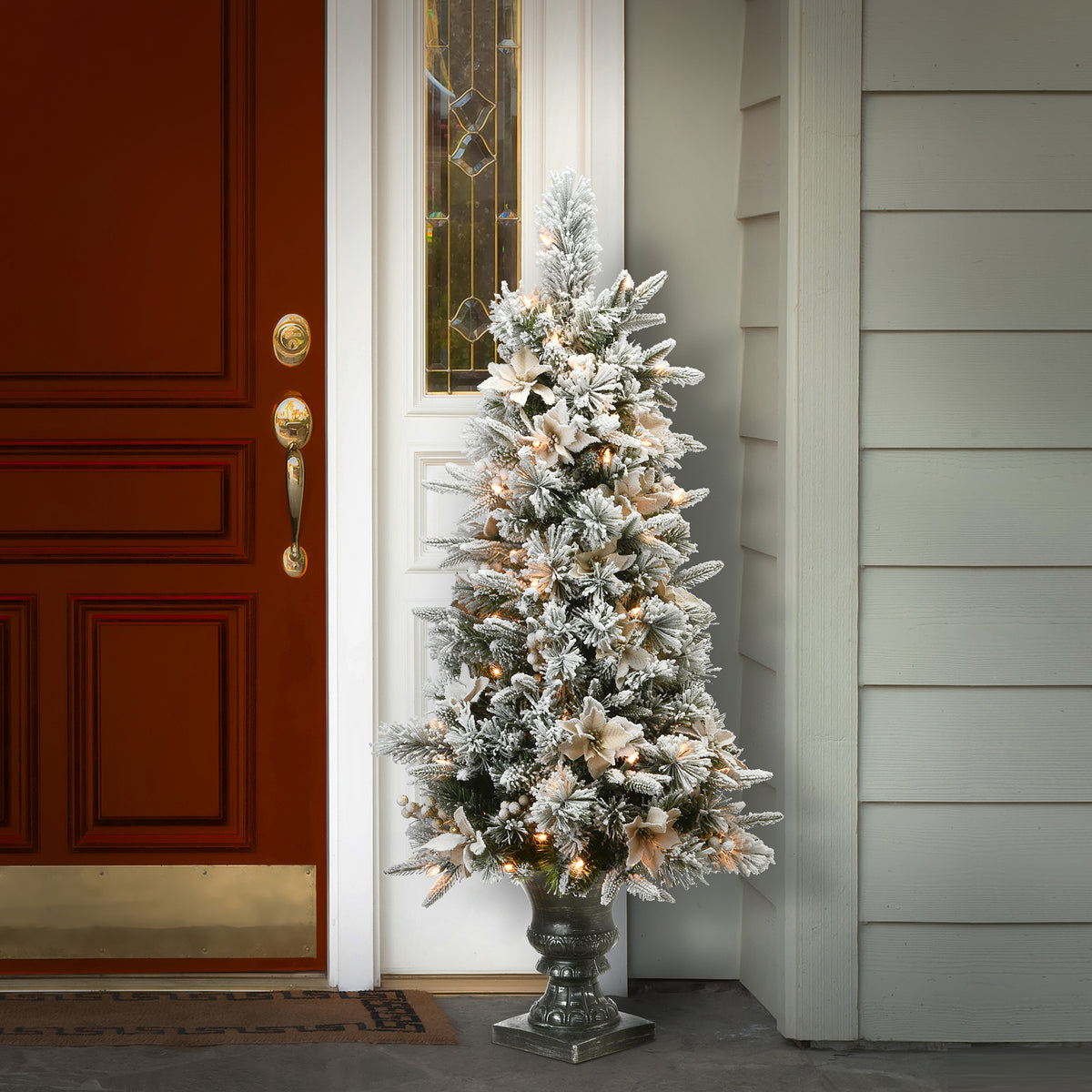 4 ft. Pre-Lit Frosted Colonial Fir Tree with Clear Lights, Plug-In ...