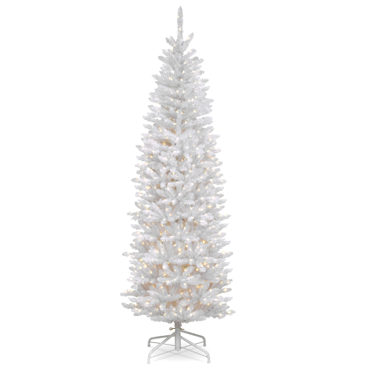 6.5 ft. Pre-Lit Kingswood Fir White Pencil Tree with Clear Lights, Plu ...
