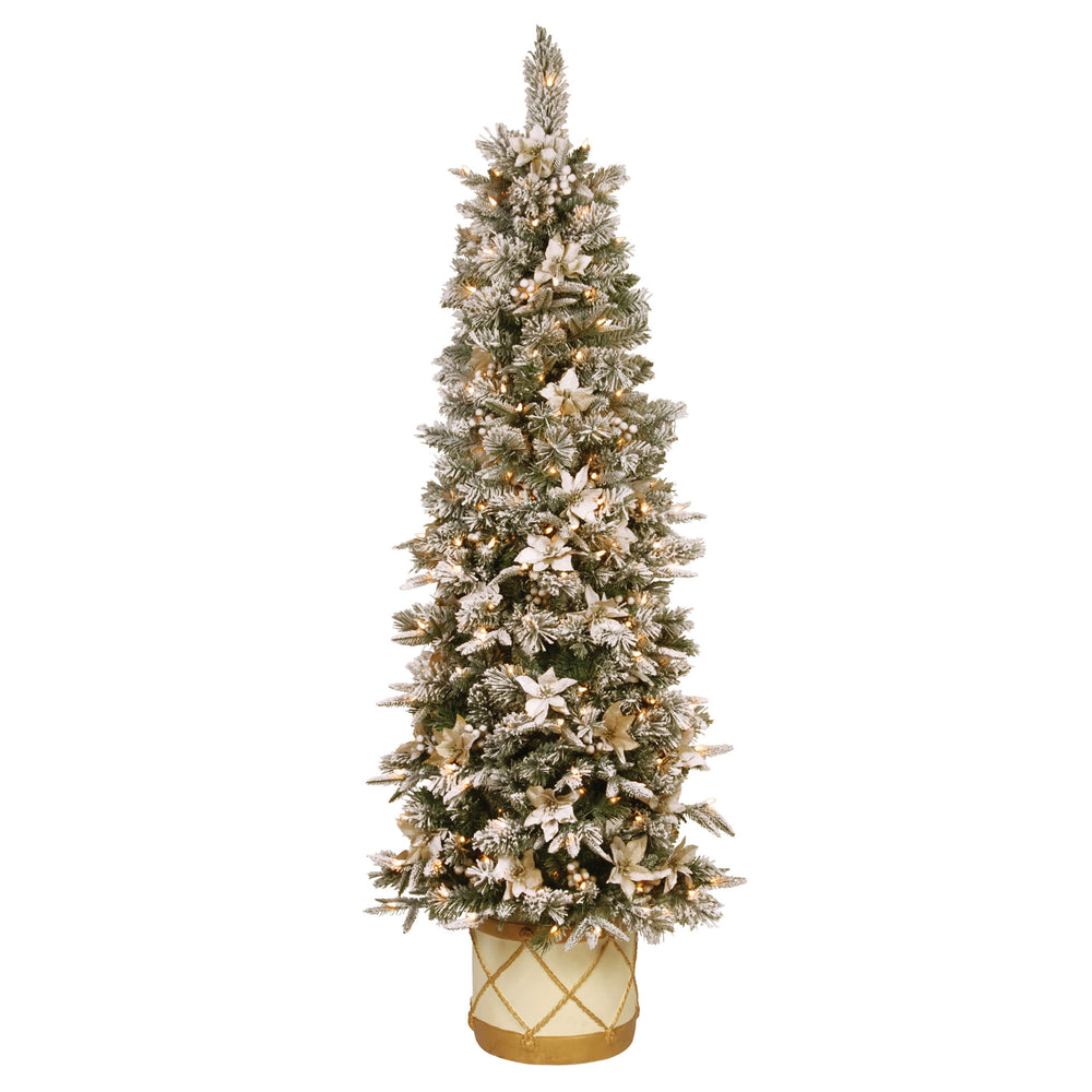 6 ft. Pre-Lit Frosted Colonial Slim Half Tree with Clear Lights, Plug ...