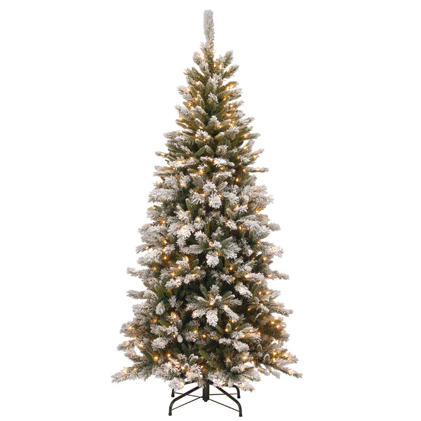 7.5 ft. Pre-Lit Snowy Mountain Pine Slim Tree with Clear Lights, Plug ...